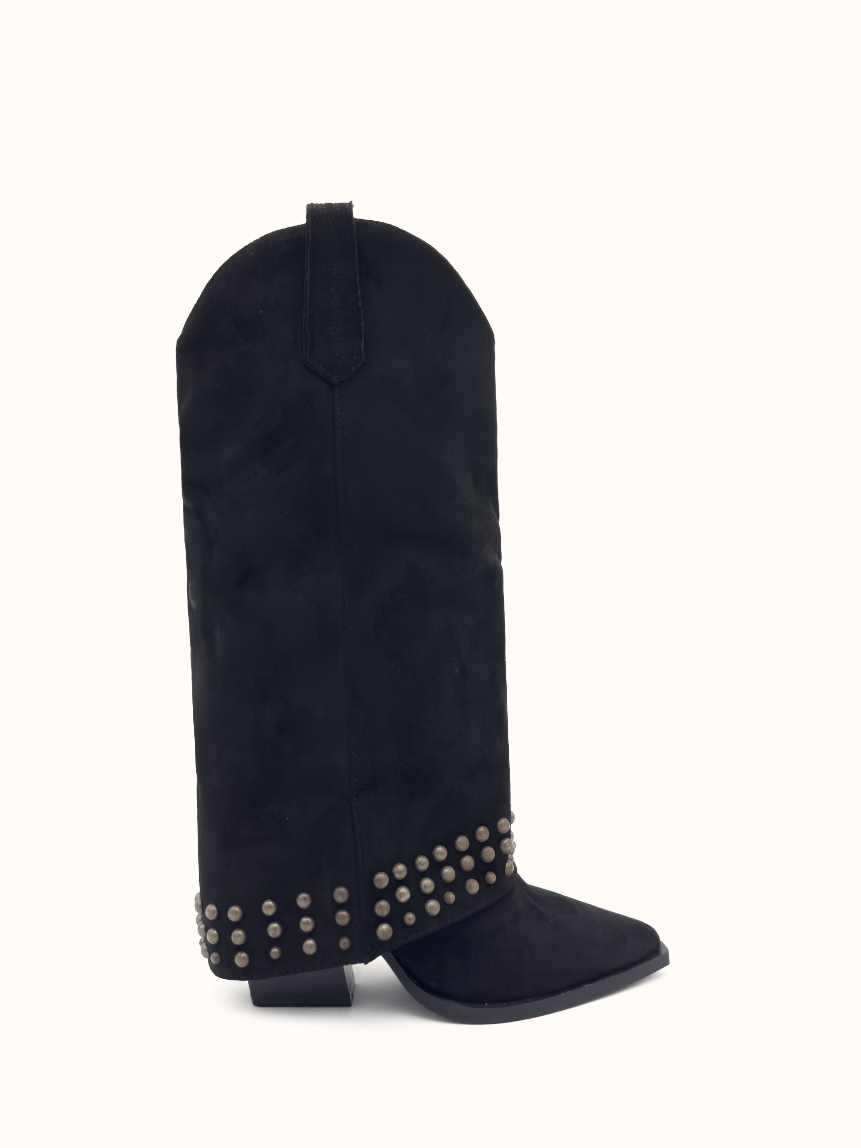 BRIANA - Black suede gaiter cowboy boots with studded details