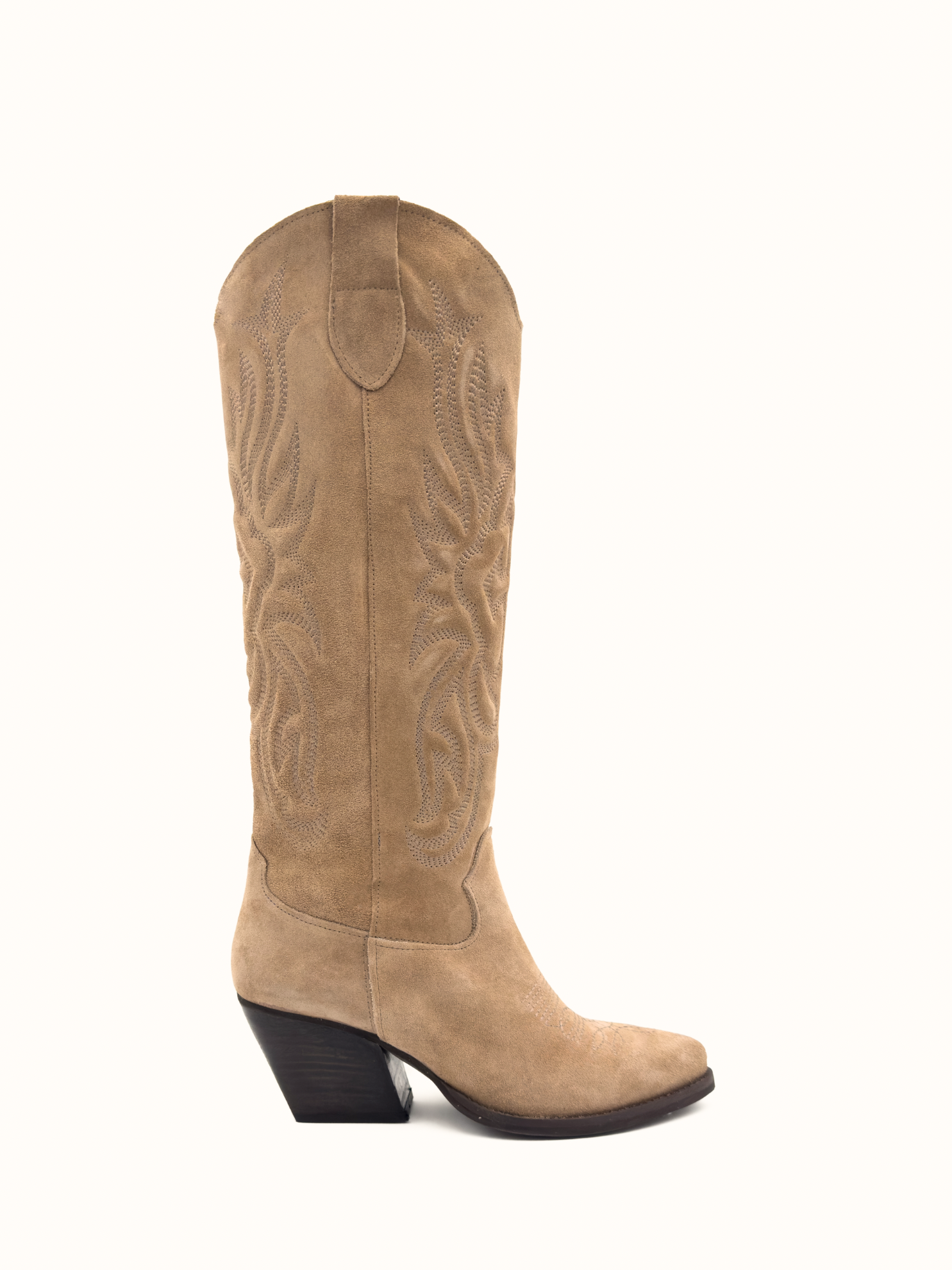 GIULIA - Heeled cowboy boots in 100% taupe leather - Made In Italy